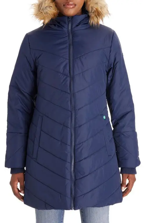MODERN ETERNITY Faux Fur Trim Convertible Puffer Jacket - Navy