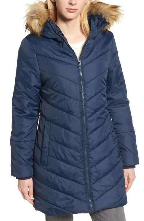 MODERN ETERNITY Faux Fur Trim Convertible Puffer Jacket - Navy
