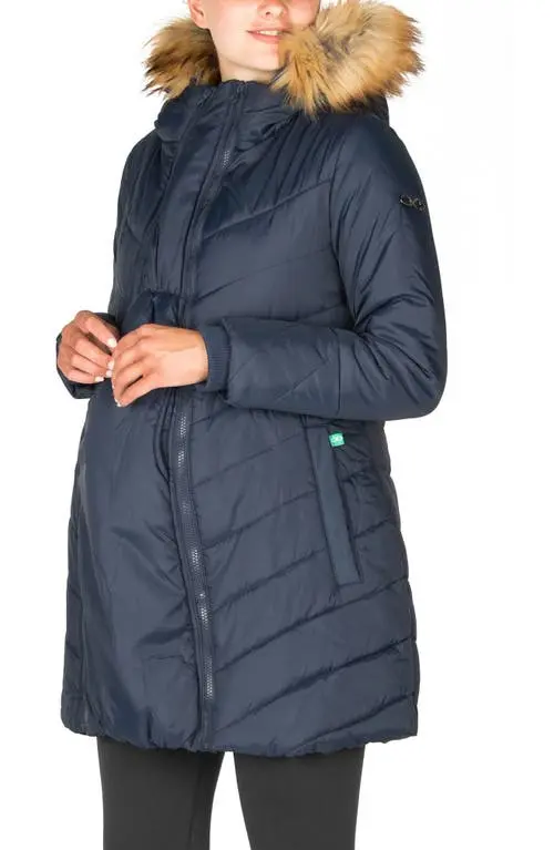 MODERN ETERNITY Faux Fur Trim Convertible Puffer Jacket - Navy