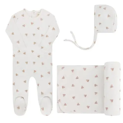 ELY'S & CO. Velour Leaf Pattern Take Me Home Set - Ivory/boy