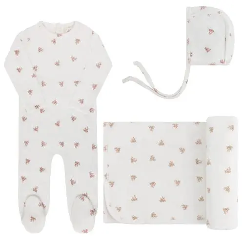 ELY'S & CO. Velour Leaf Pattern Take Me Home Set - Ivory/girl