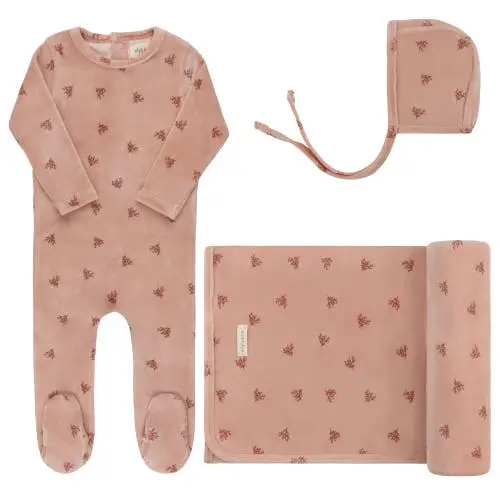 ELY'S & CO. Velour Leaf Pattern Take Me Home Set - Pink