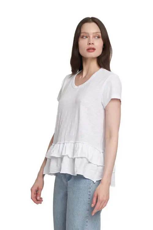 WILT CLOTHING Short Sleeve Double Tier Mock Hem Crew - White