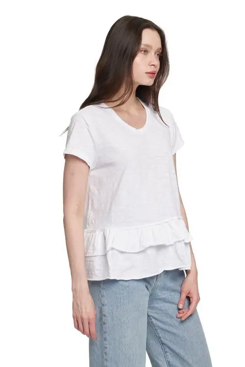 WILT CLOTHING Short Sleeve Double Tier Mock Hem Crew - White