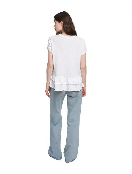 WILT CLOTHING Short Sleeve Double Tier Mock Hem Crew - White