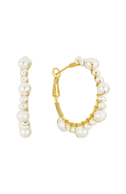 UNTAMED PETALS Marin Pearl Wrapped Hoop Earrings - Gold