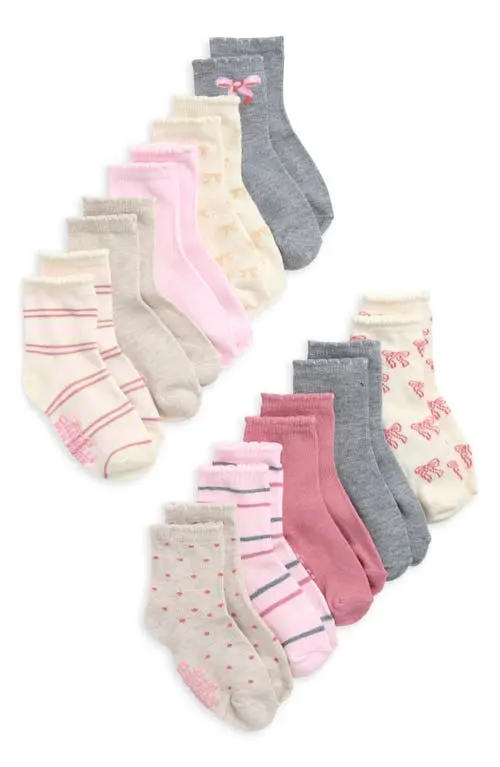 CAPELLI NEW YORK Assorted Bow Detail Crew Socks 10-pack - Ivory/pink Combo