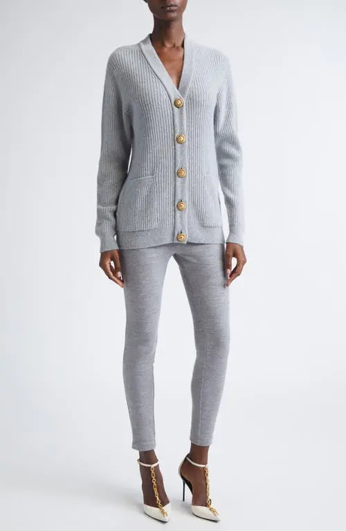 Balmain Button Detail Rib Cashmere & Virgin Wool Cardigan
