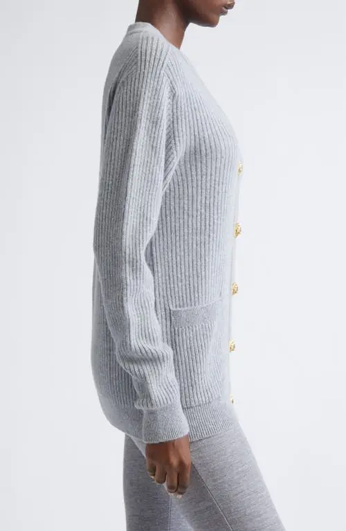Balmain Button Detail Rib Cashmere & Virgin Wool Cardigan