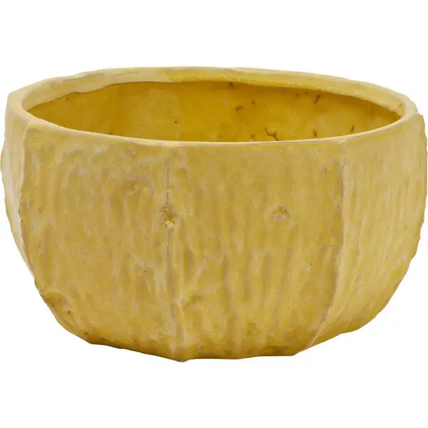 STORIED HOME Stoneware Planter With Organically Shaped Detail - Yellow