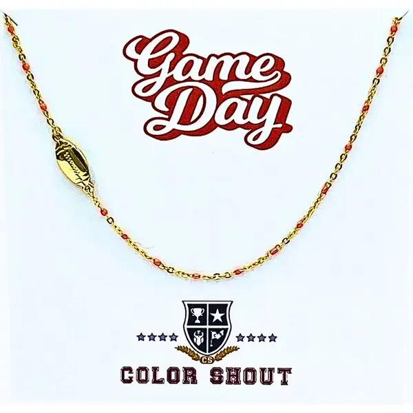 COLOR SHOUT Game Day Football Charm Necklace With Enamel Beads - Crimson Red