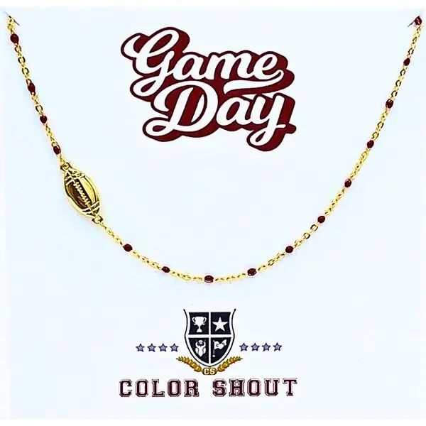 COLOR SHOUT Game Day Football Charm Necklace With Enamel Beads - Maroon