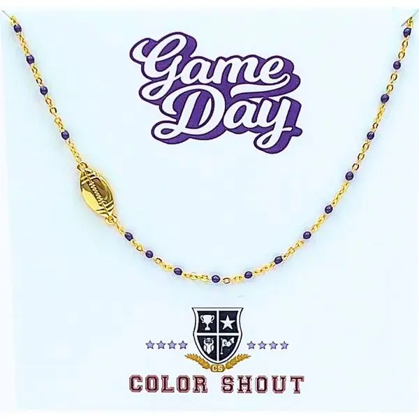 COLOR SHOUT Game Day Football Charm Necklace With Enamel Beads - Purple