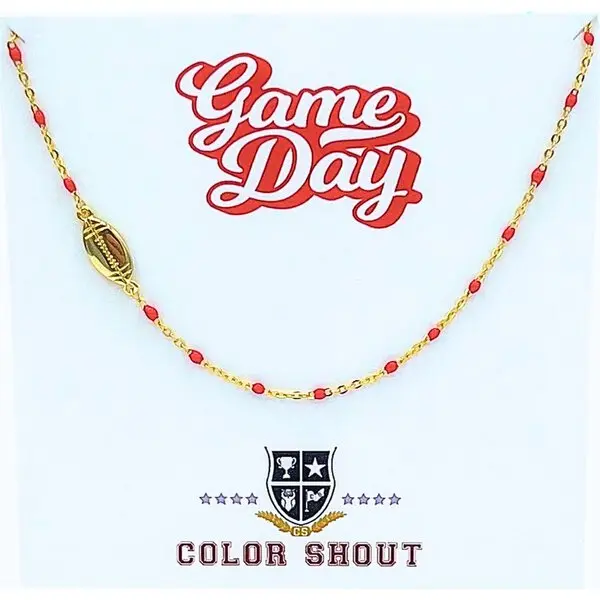 COLOR SHOUT Game Day Football Charm Necklace With Enamel Beads - Red