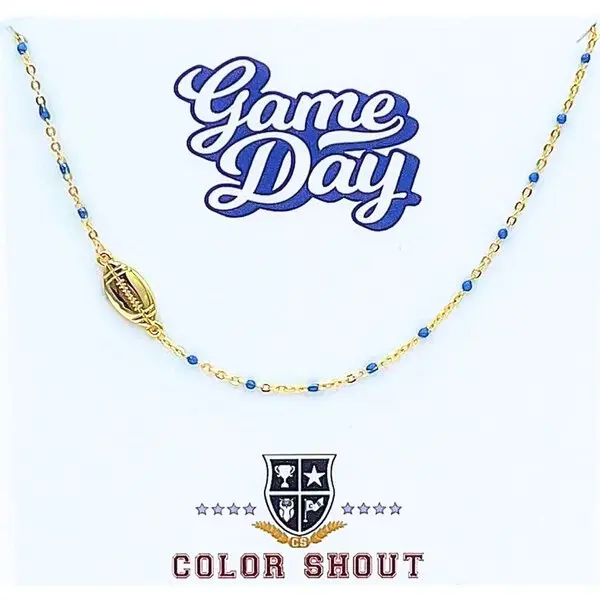 COLOR SHOUT Game Day Football Charm Necklace With Enamel Beads - Royal Blue