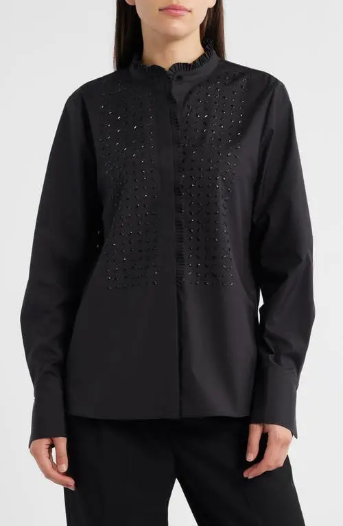 Kobi Halperin Mick Rhinestone Ruffle Cotton-blend Button-up Shirt