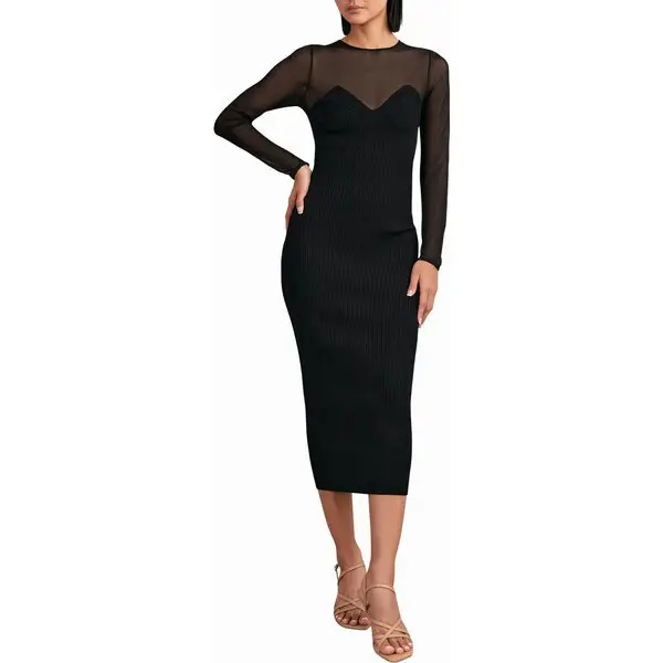 REISS Lila Mixed Media Long Sleeve Dress