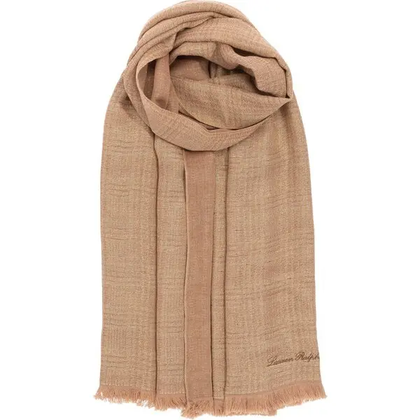 Ralph Lauren Double Face Shine Plaid Wrap - Camel/gold