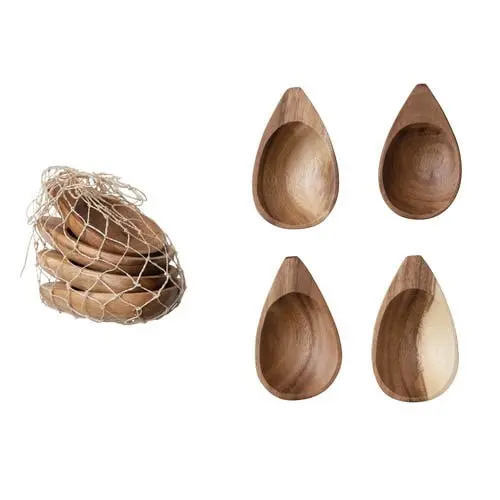 STORIED HOME Almond Shaped Acacia Wood Trays - Natural