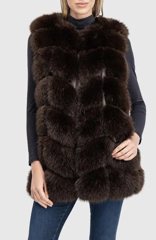 LYLA GRANT Fur-free Fox Chevron Vest - Brown