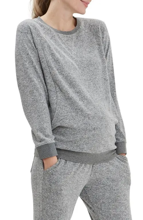 NOM MATERNITY Embroidered Heart Sweatshirt With Nursing Zips - Grey