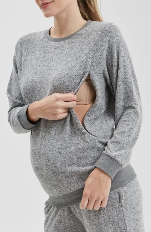 NOM MATERNITY Embroidered Heart Sweatshirt With Nursing Zips - Grey