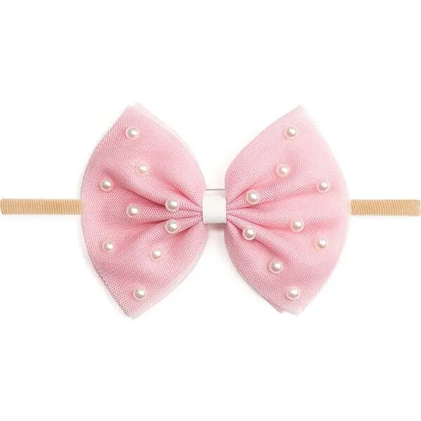 SWEET WINK Pearl Tulle Bow Baby Headband - Pink