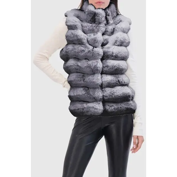 LYLA GRANT Fur-free Chinchilla Vest - Gray Chinch