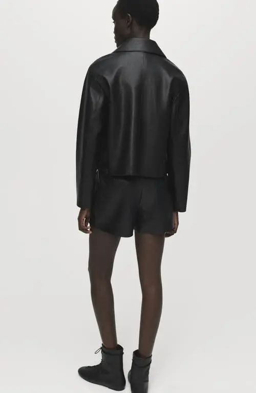 Mango Faux Leather Wrap Skort - Black