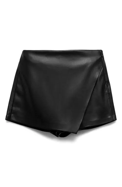 Mango Faux Leather Wrap Skort