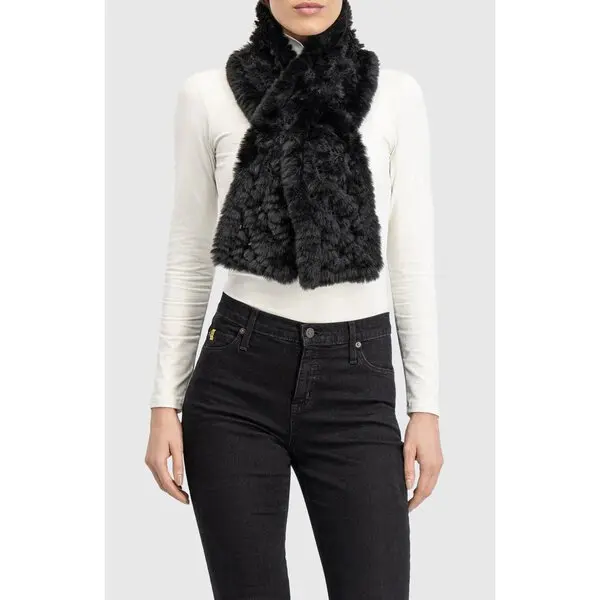 LYLA GRANT Fur-free Rex Rabbit Knit Pull-through Scarf - Black