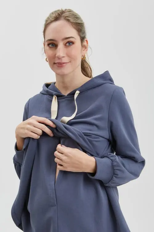 NOM MATERNITY Crosby Maternity & Nursing Hoodie - Slate