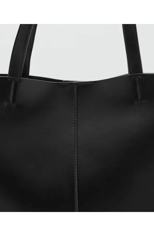 Mango Faux Leather Shopper Tote - Black