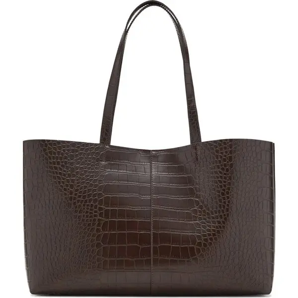 Mango Faux Leather Shopper Tote - Chocolate
