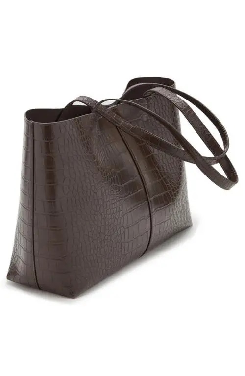Mango Faux Leather Shopper Tote - Chocolate