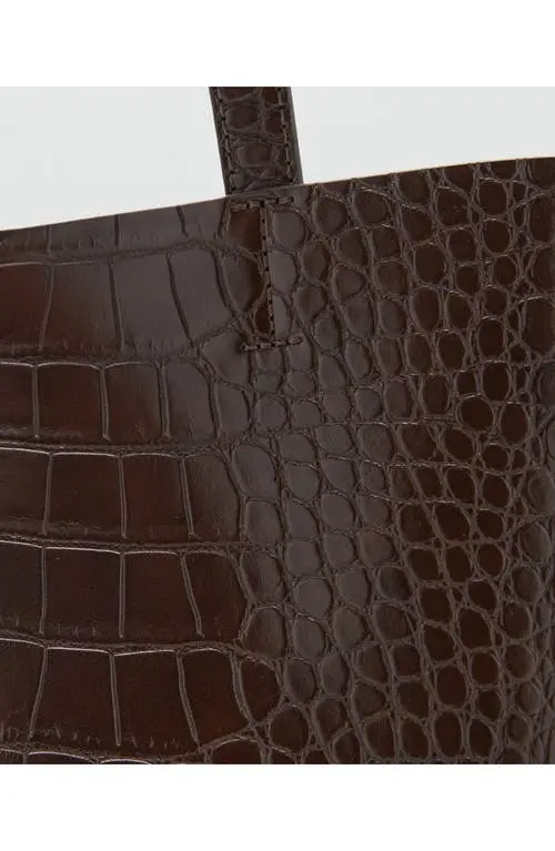 Mango Faux Leather Shopper Tote - Chocolate