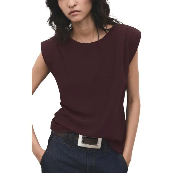 Mango Ruched Strong Shoulder Top - Chocolate