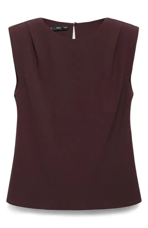 Mango Ruched Strong Shoulder Top - Chocolate