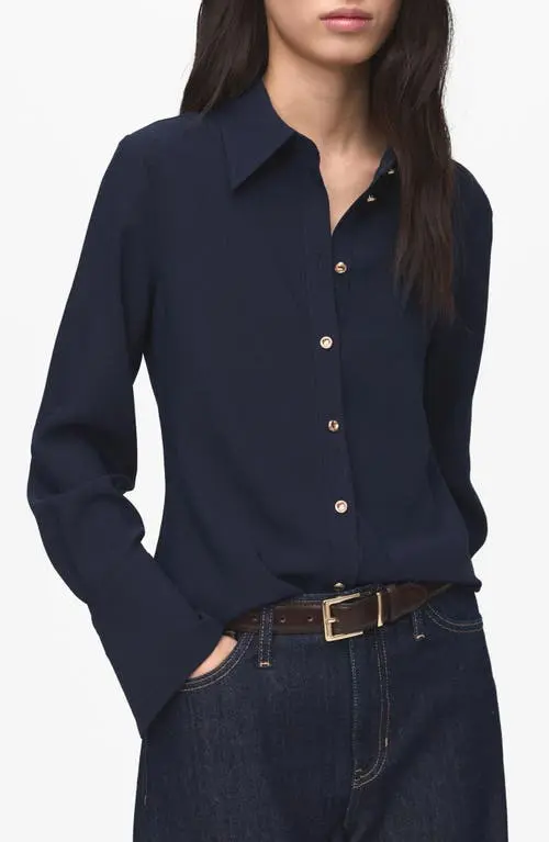 Mango Button-up Shirt With Goldtone Buttons - Navy