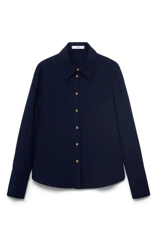 Mango Button-up Shirt With Goldtone Buttons - Navy