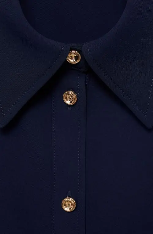 Mango Button-up Shirt With Goldtone Buttons - Navy