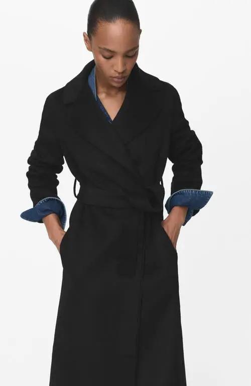 Mango Wool-blend Wrap Coat - Black