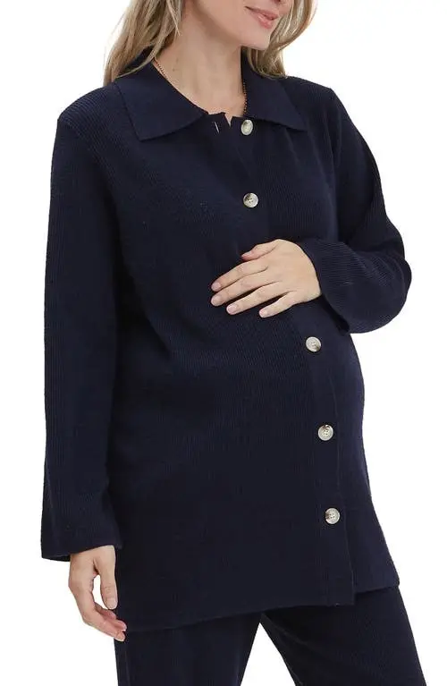 NOM MATERNITY Thomasine Maternity Sweater Cardigan - Navy
