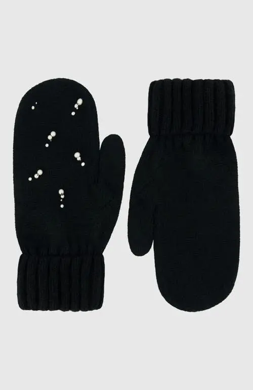 LYLA GRANT Knit Mittens With Embellishments - Black