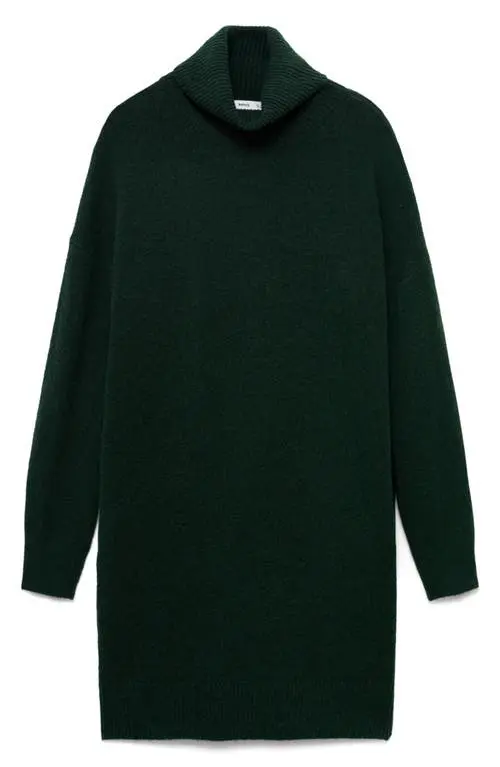 Mango Long Sleeve Turtleneck Sweater Dress - Dark Green