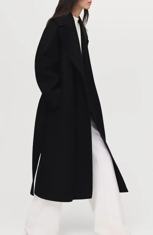Mango Belted Wool-blend Coat - Black