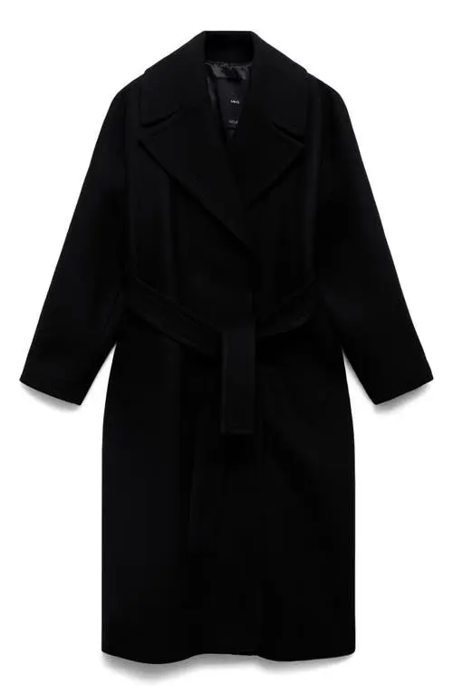 Mango Belted Wool-blend Coat - Black