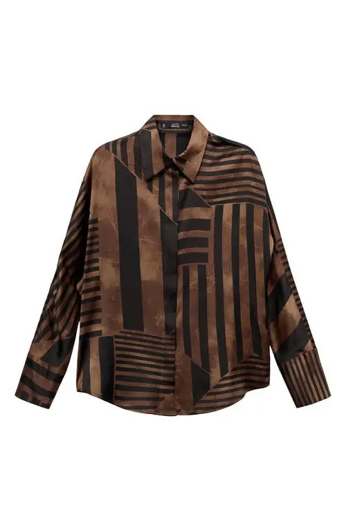 Mango Stripe Satin Button-up Shirt