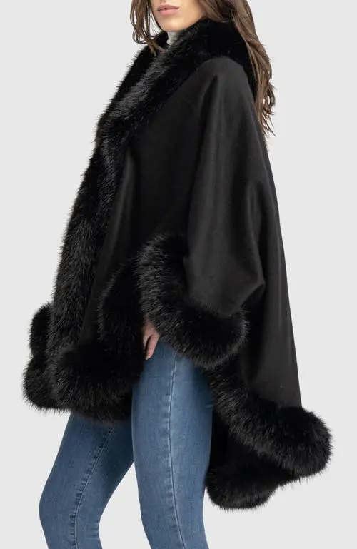 LYLA GRANT Cashmere And Wool Blend Cape With Faux Fur Trim - Black