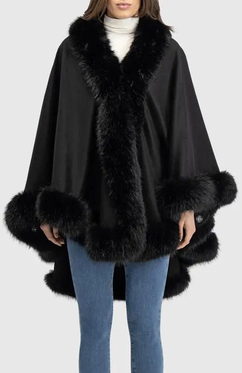 LYLA GRANT Cashmere And Wool Blend Cape With Faux Fur Trim - Black